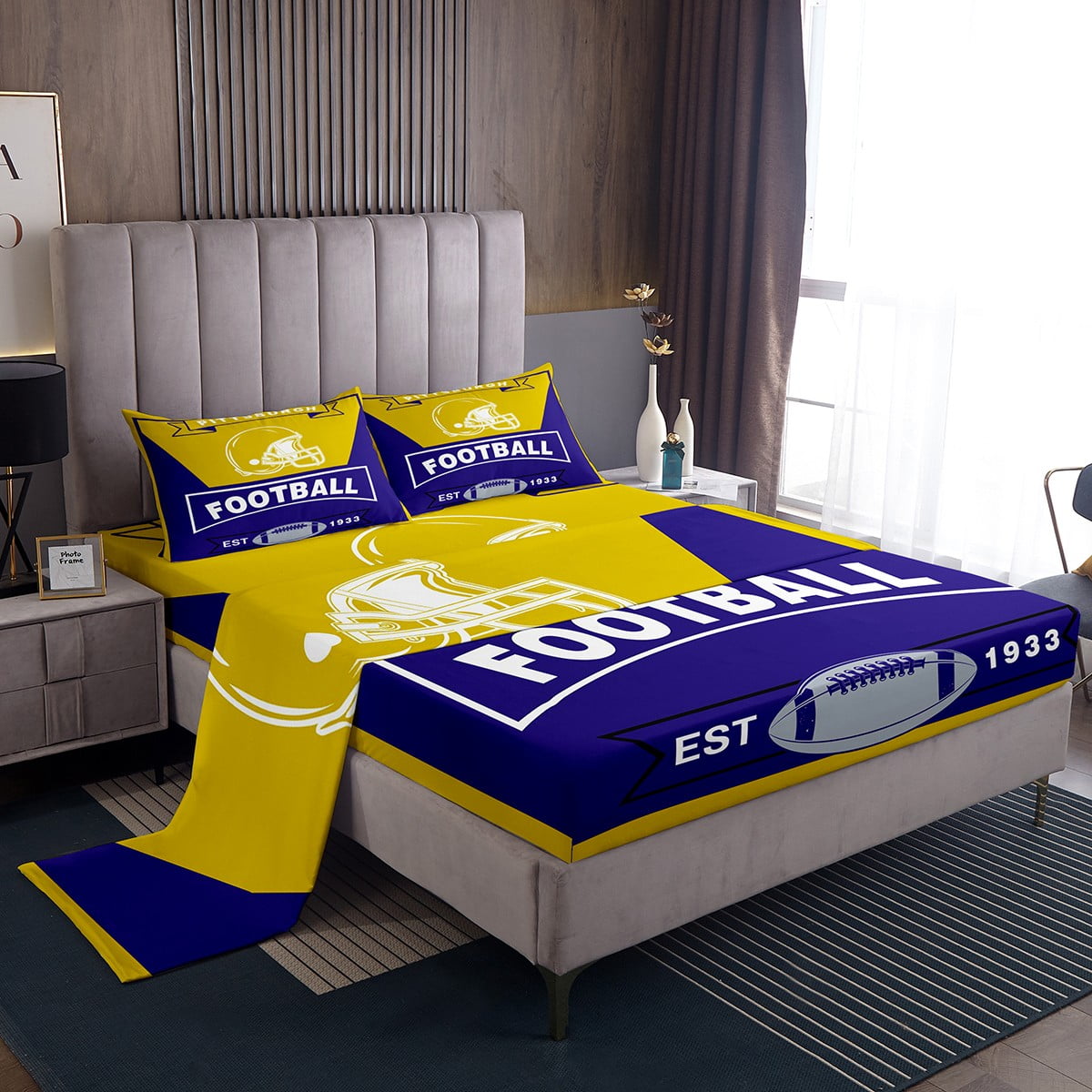 American Football Sheets Queen Sports Bed Sheetss Rugby Player Fitted ...