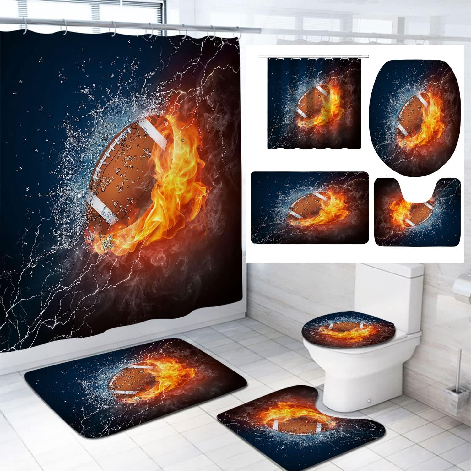 American Football Shower Curtain Set for Bathroom Decor Bath Curtains ...