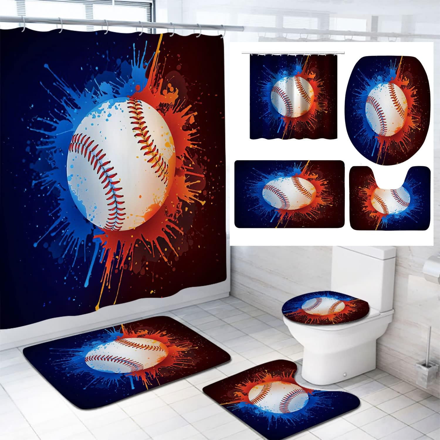 American Football Shower Curtain Set for Teens Boys, Sports Themed Fun ...