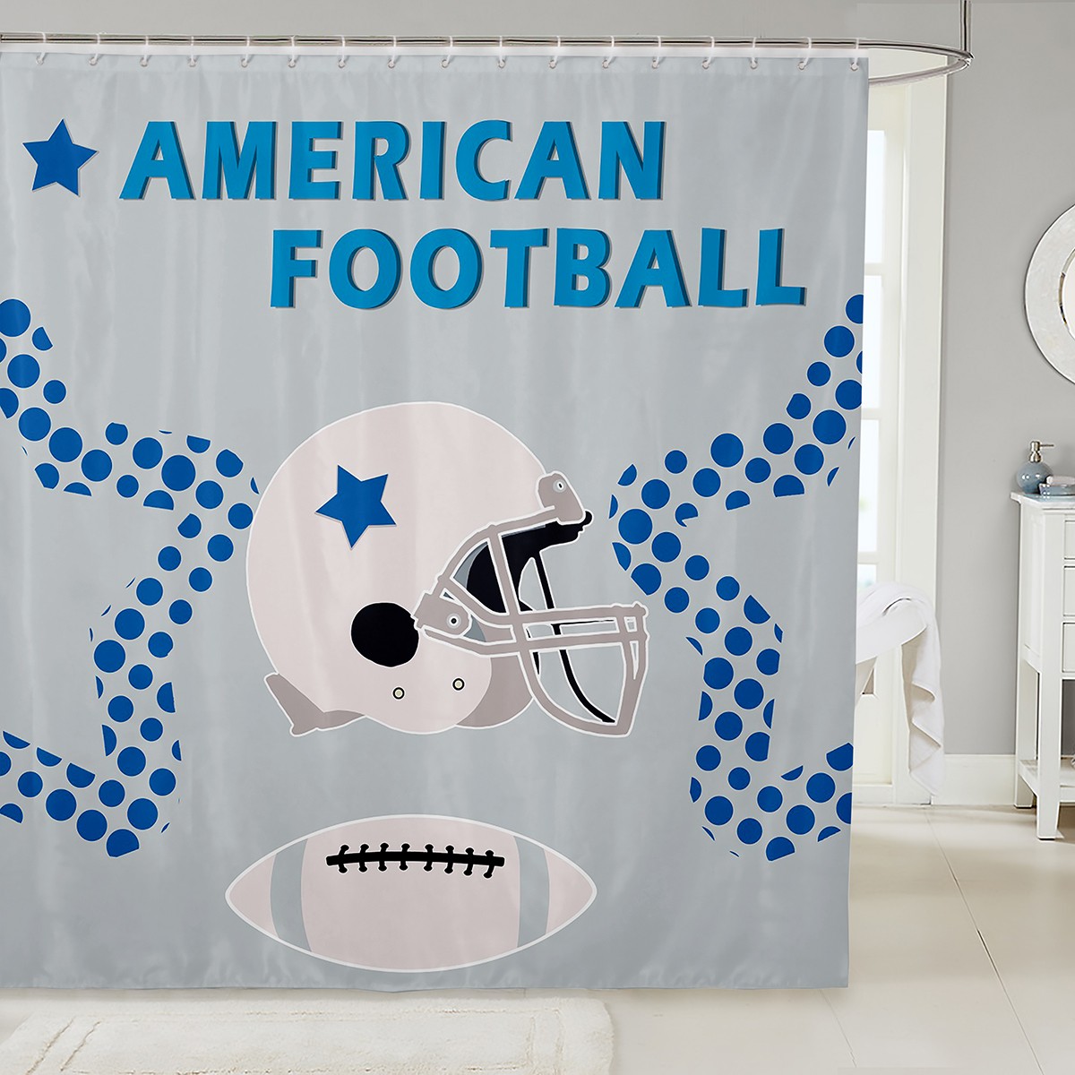 American Football Shower Curtain Set,Ball Helmet Star Rugby Bath ...