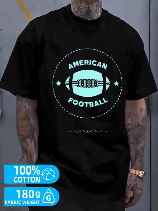 American Football Tee men's black 180G 100% Cotton fun and playful,cool ...