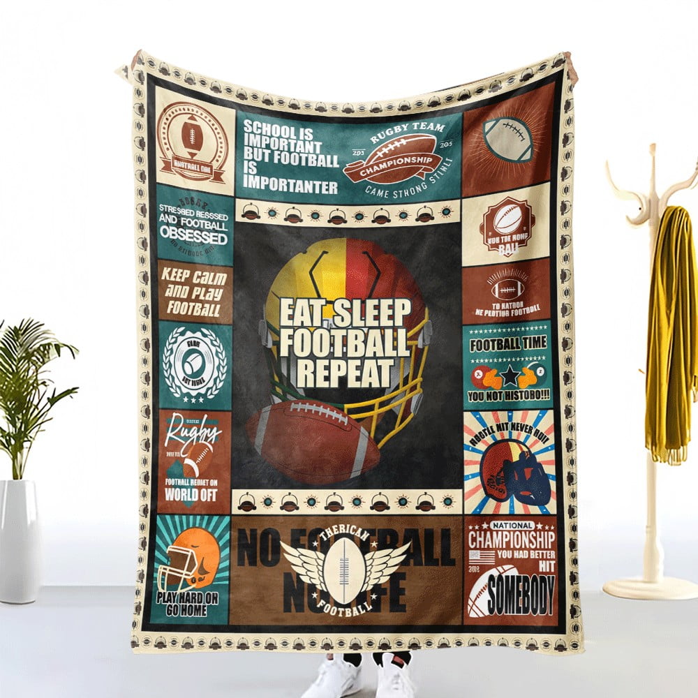 American Football Themed Flannel Blanket Thick Warm Sports Style Living ...