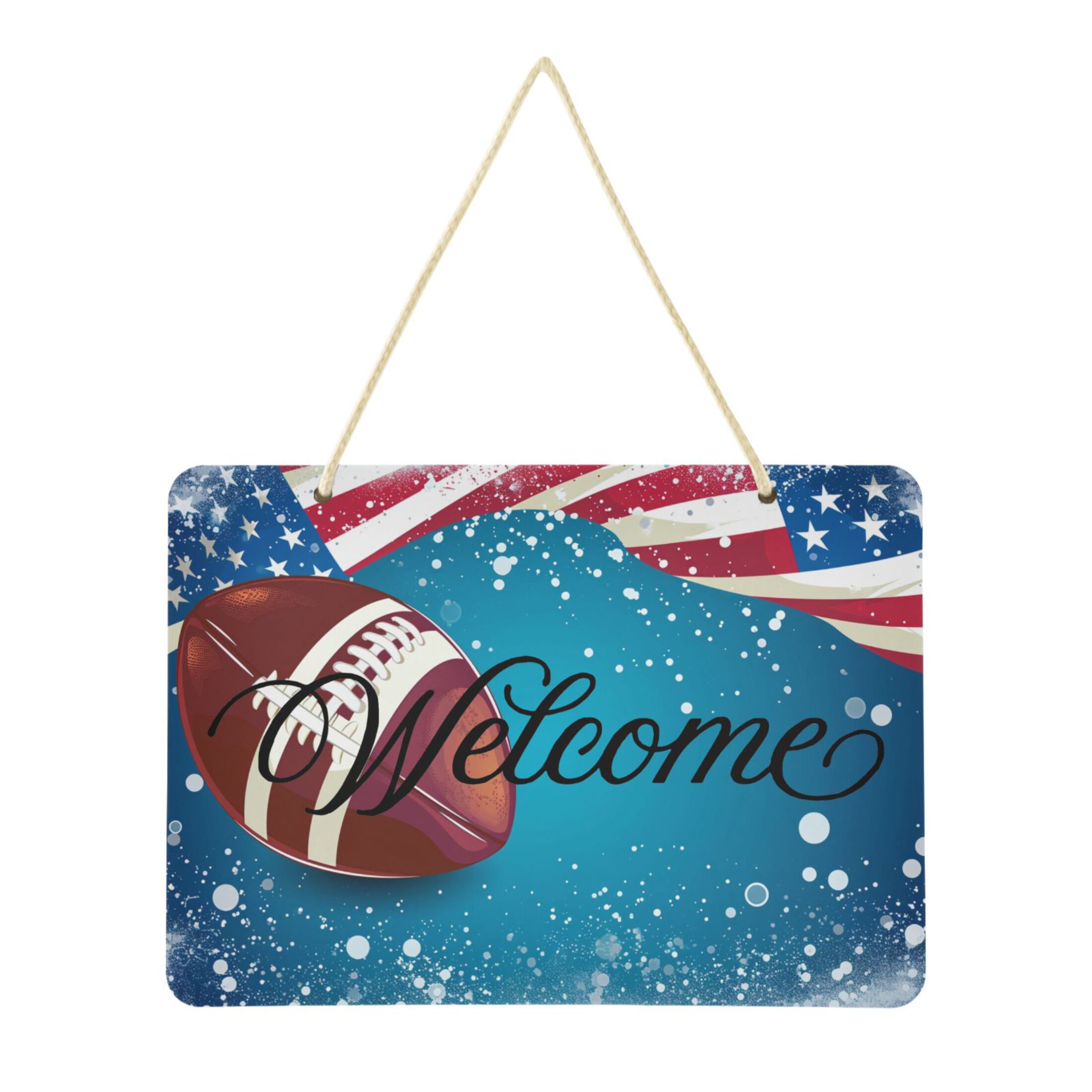 American Football Welcome Sign Front Door PVC 14x10 inch Hanger Hello ...