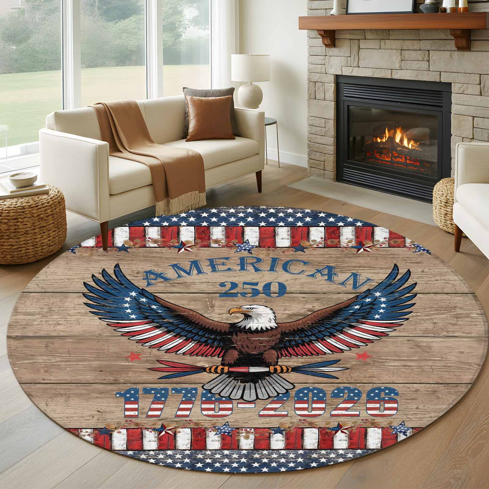 American Fourth of July Anniversary 6' Round Rug for Living Room Under ...