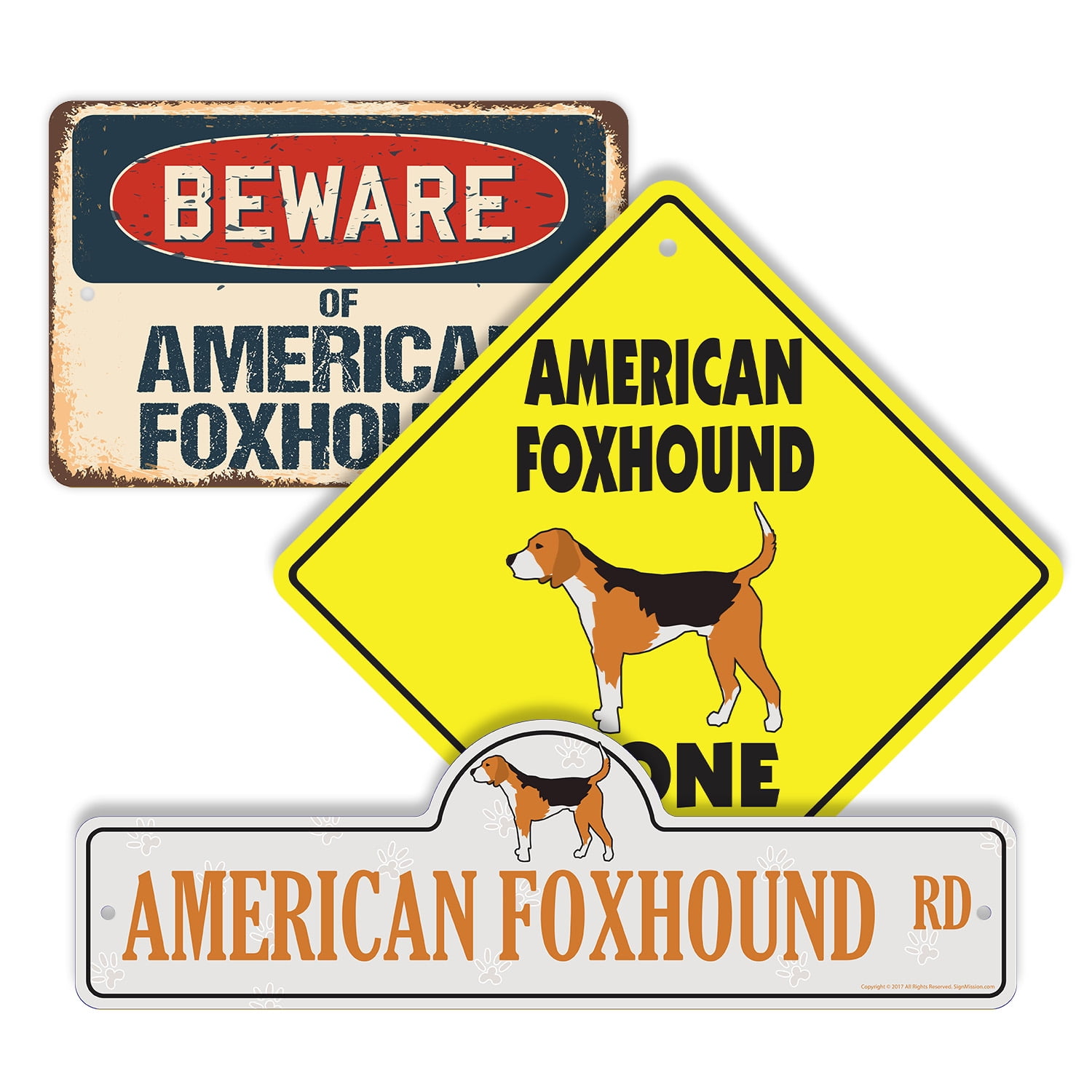 American Foxhound (3 Pack) Large Plastic Street Sign Crossing Sign ...