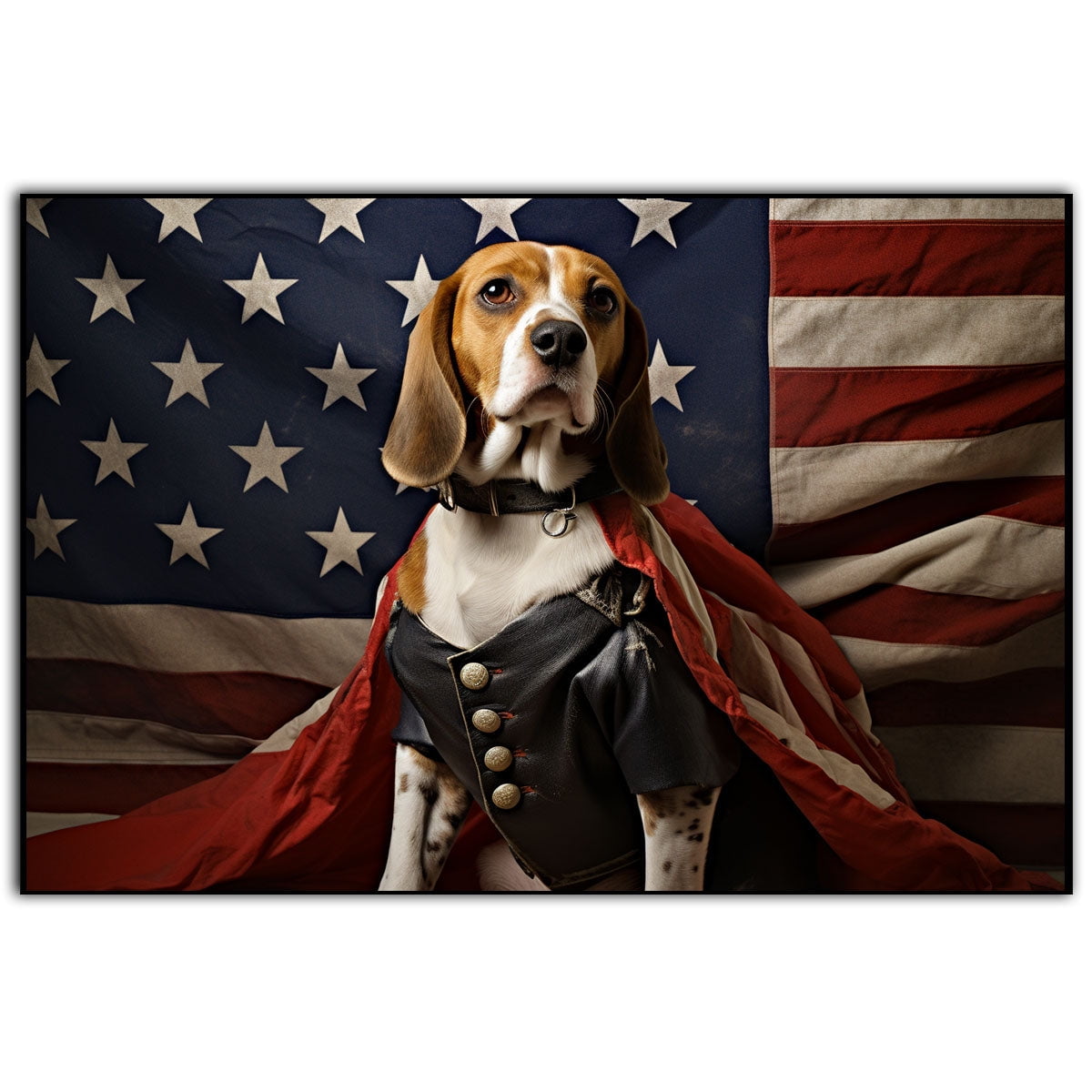 American Foxhound Dog 4th of July Painting Canvas, Patriot American Dog ...