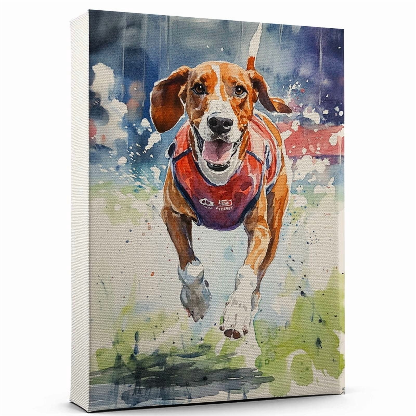 American Foxhound Dog Canvas Running Stretched Canvas Size 8x12 – Funny ...