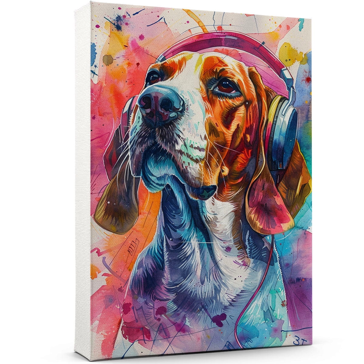 American Foxhound Headphone Wall Art Dog Wall Poster, American Foxhound ...