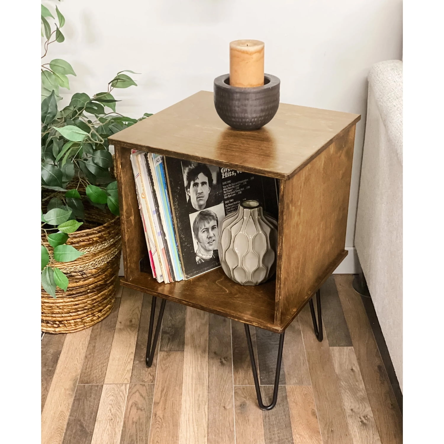 American Furniture Classics Model 110VINSTdb Mid Century Retro End Table with Album Storage ...