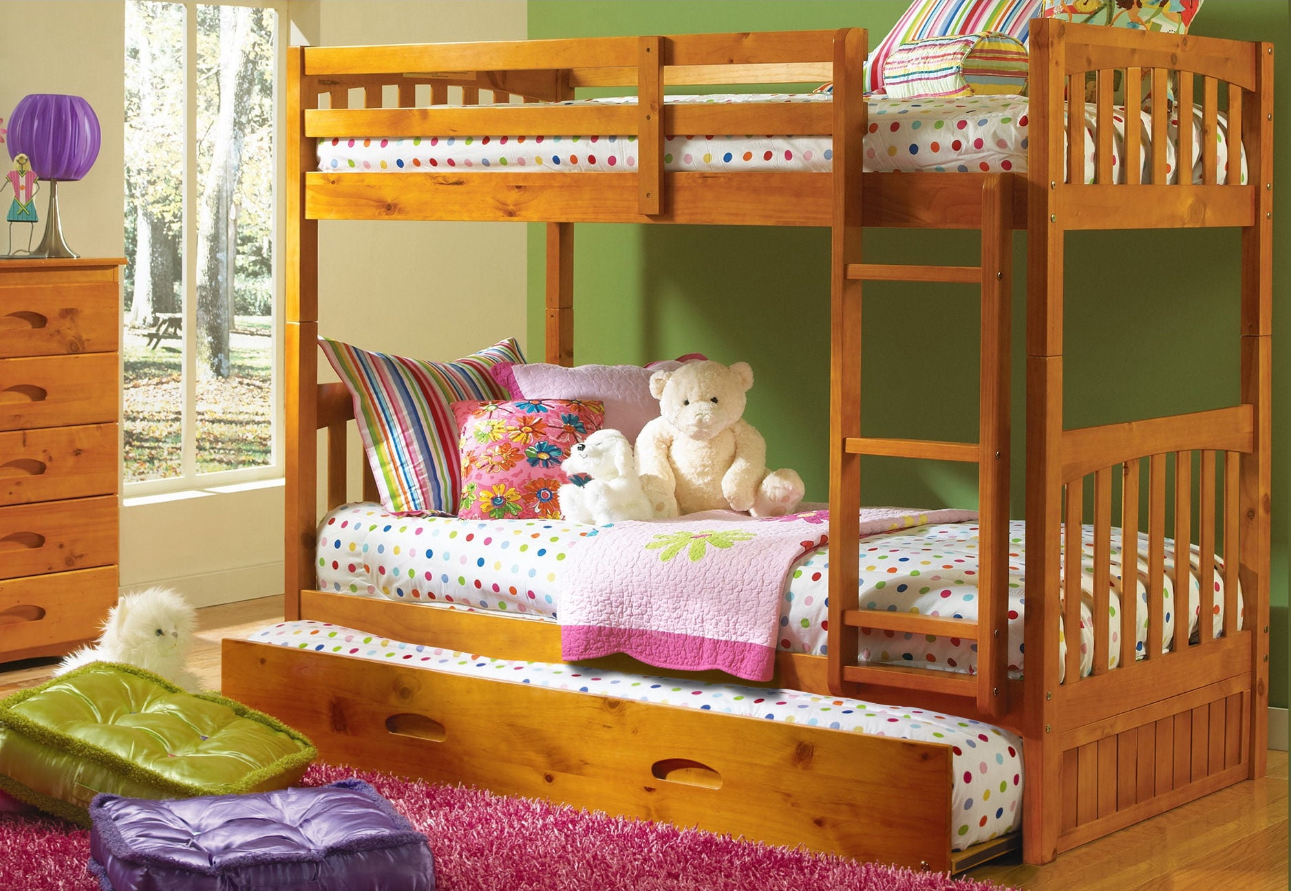 American Furniture Classics Model 2111-TTHT, Solid Pine Twin/Twin Bunk Bed with Roll out Twin ...