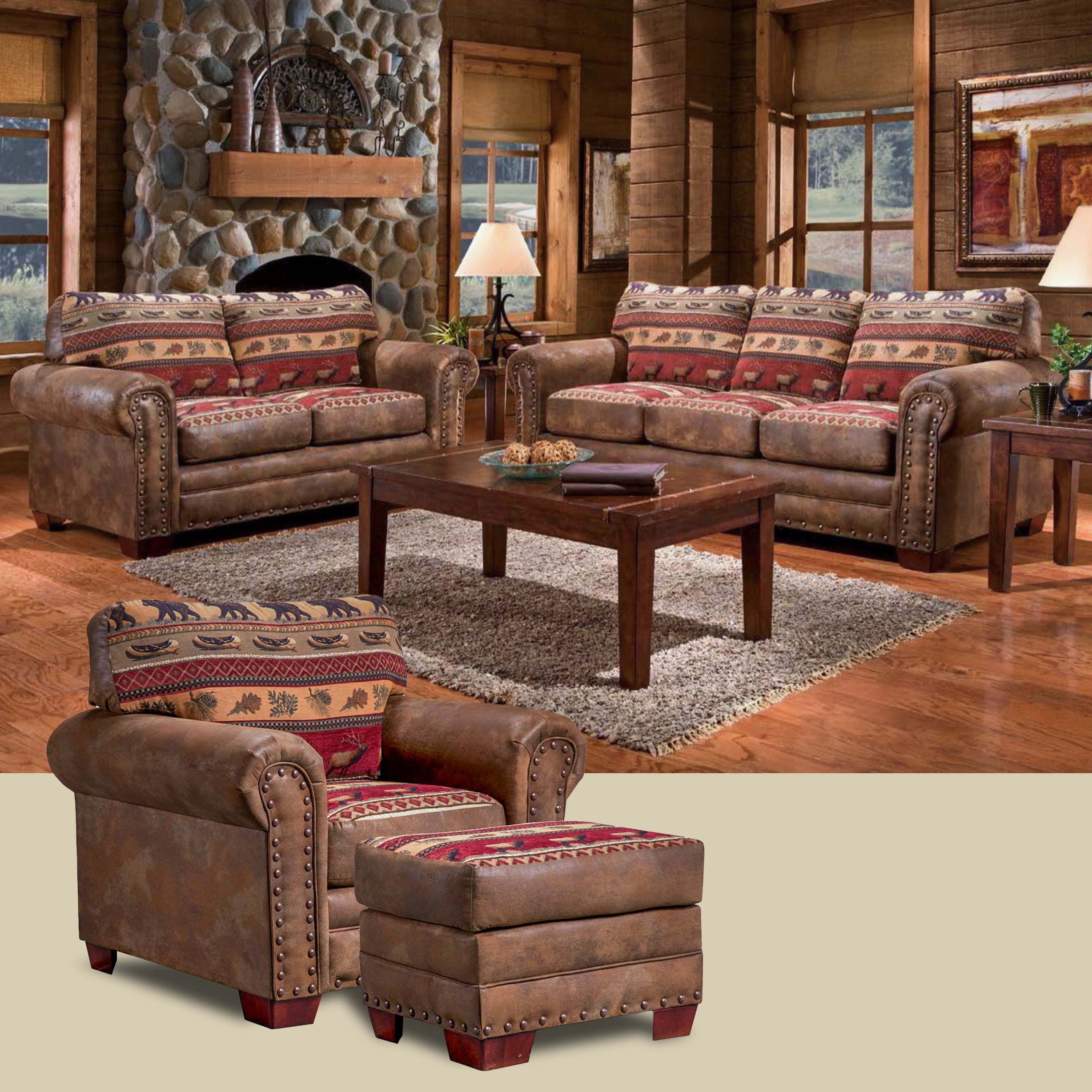 American Furniture Classics Sierra Lodge 4 piece Microfiber Sofa Set in Brown