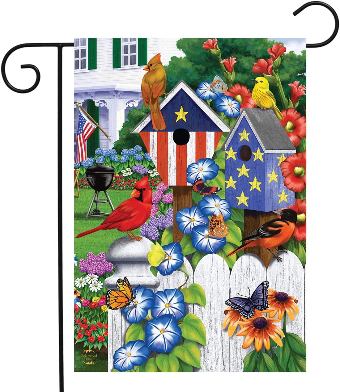 American Garden Birds Garden Flag Patriotic Floral 18" x 12.5 ...