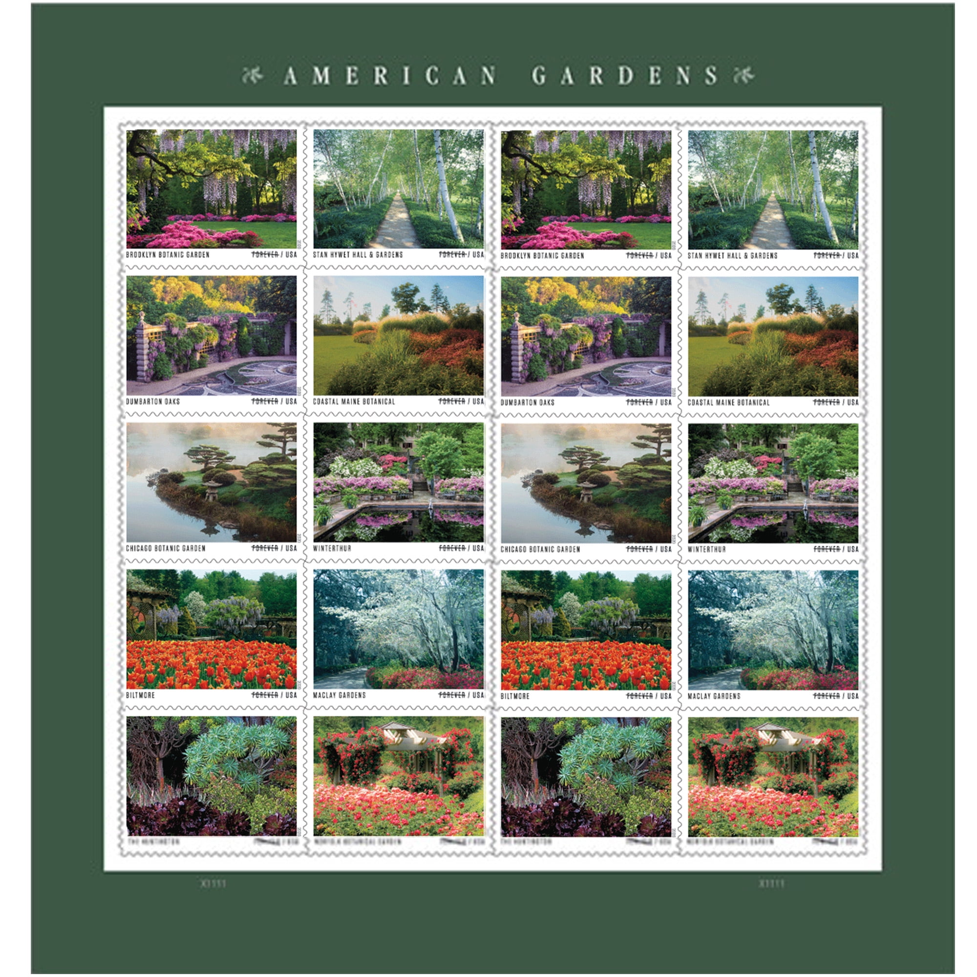 USPS Forever Postage Stamps, American Gardens, 20 Self-Adhesive First ...