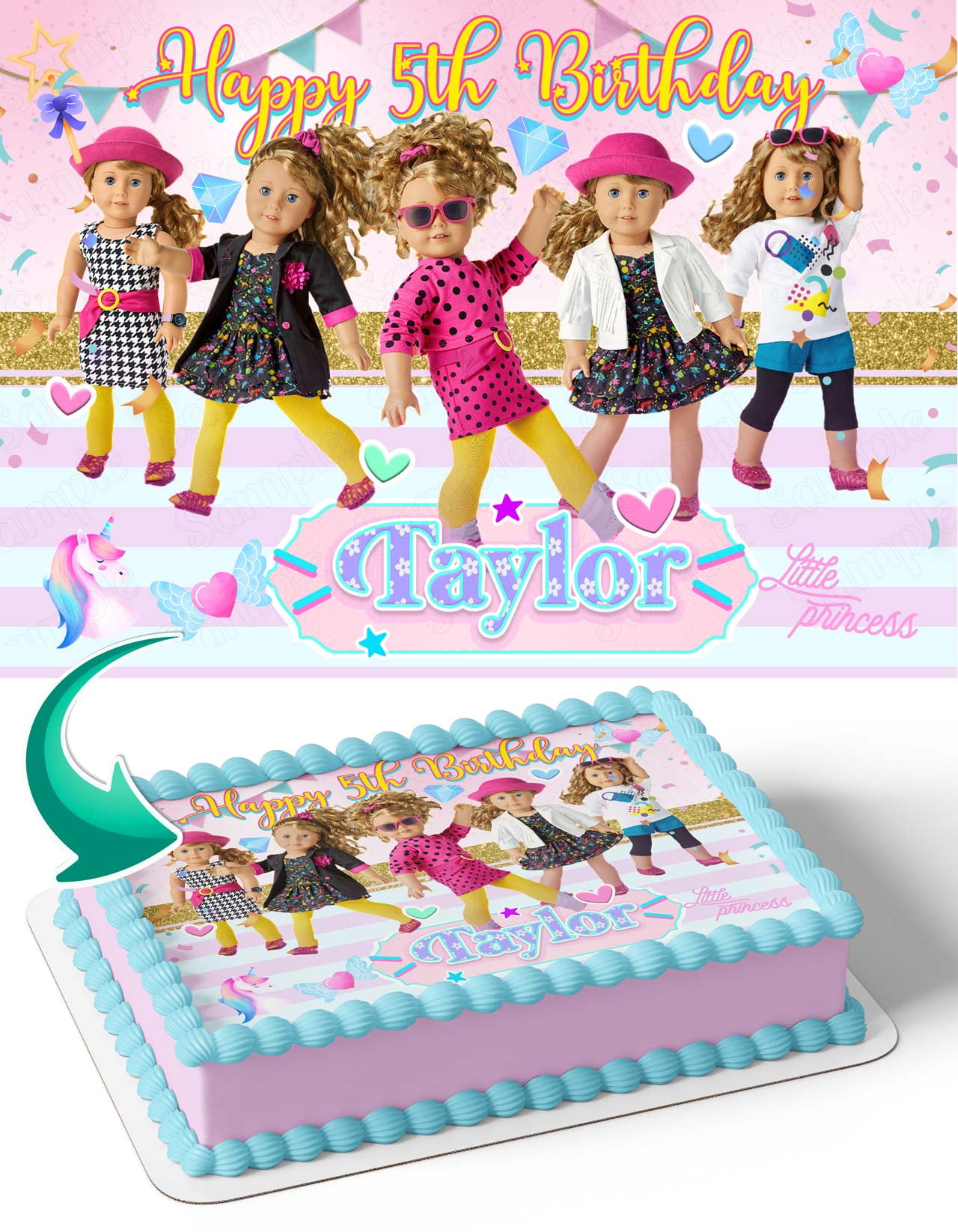 American Girl Doll Edible Image Cake Topper Personalized Birthday Sheet ...