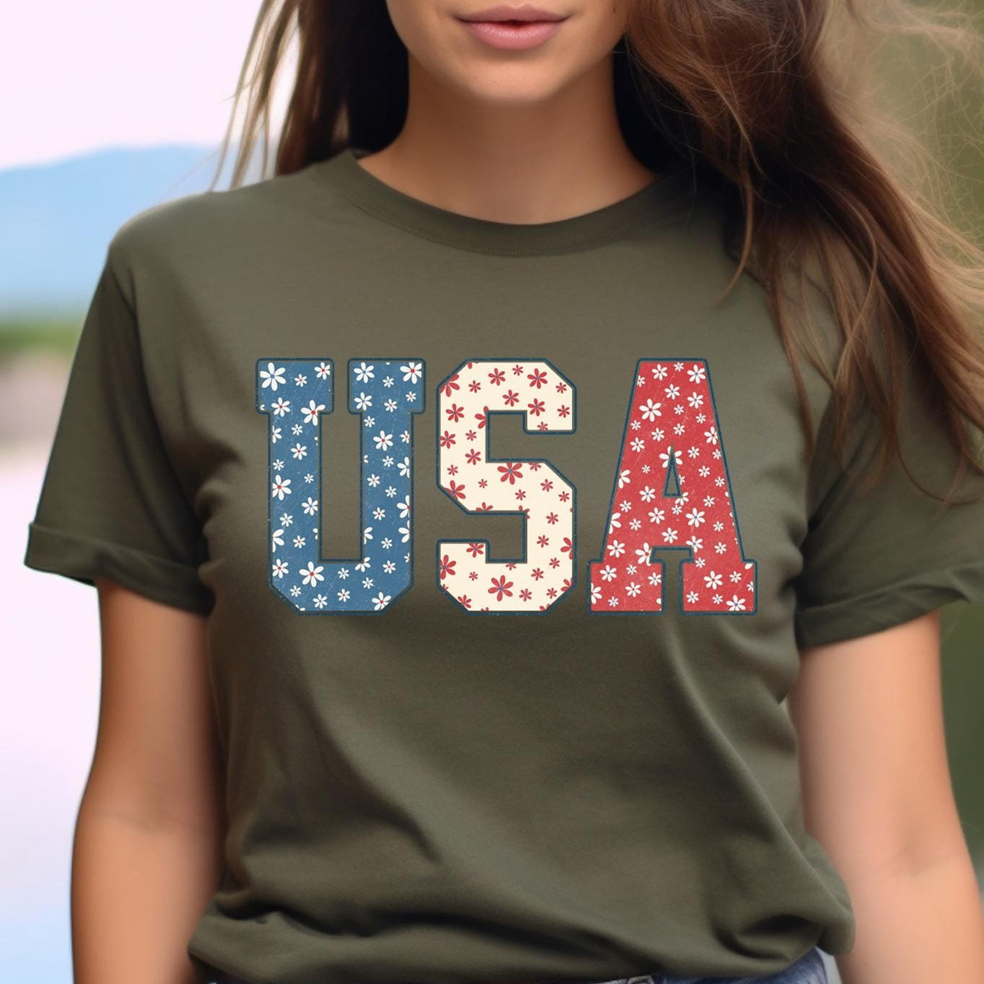 American Girl USA Shirt Floral USA Tee American Shirts Fourth of July ...