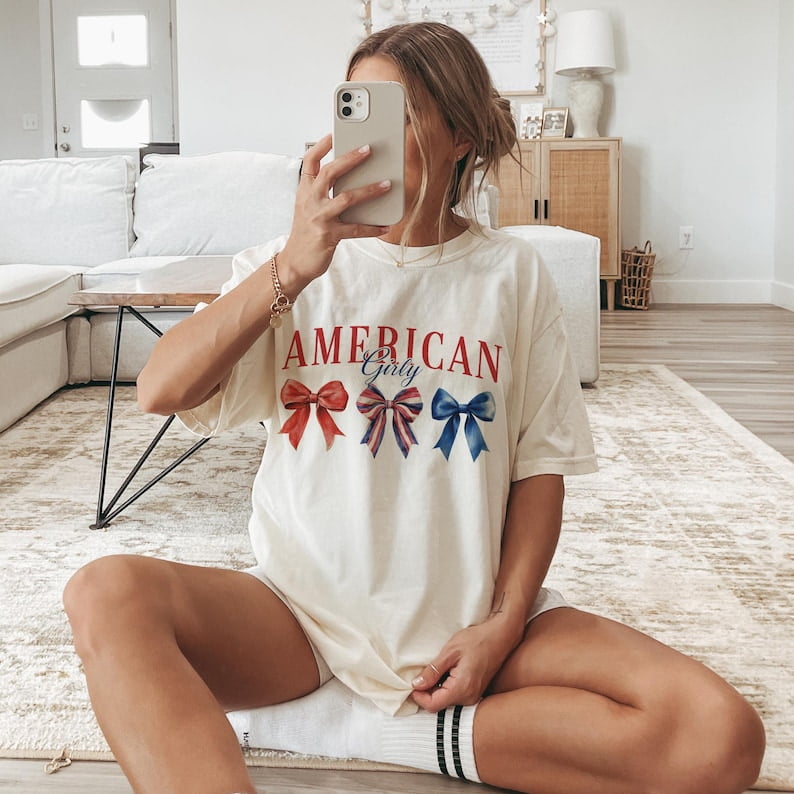 American Girly T-shirt, Coquette 4th of July, Retro USA Style, Cute ...