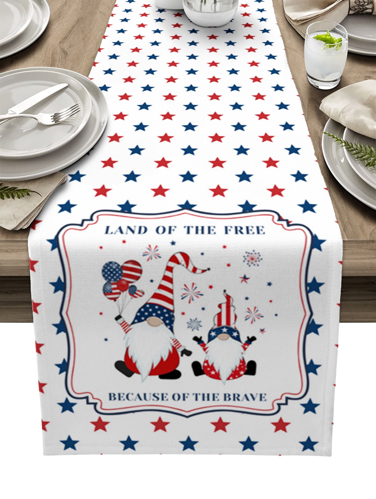 American Gnomes Brave Table Runner 72 Inches, Blue Red Star Filling ...