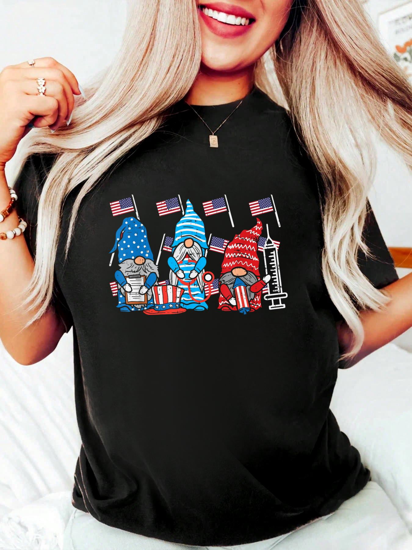 American Gnomes Nurse 4th of July Scrub Top Patriot Women T-Shirt ...