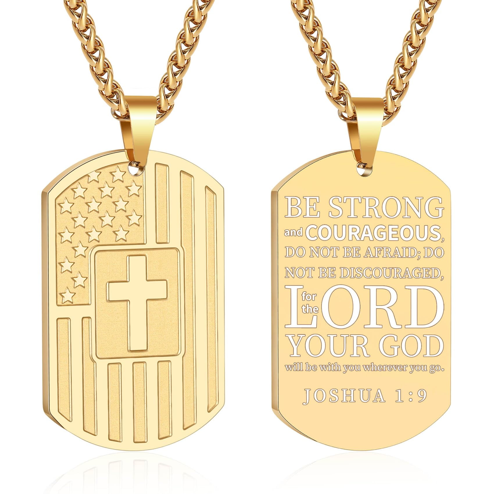 APSVO Flag Dog Tag Cross Necklace for Men, Stainless Steel, 24 Inch ...