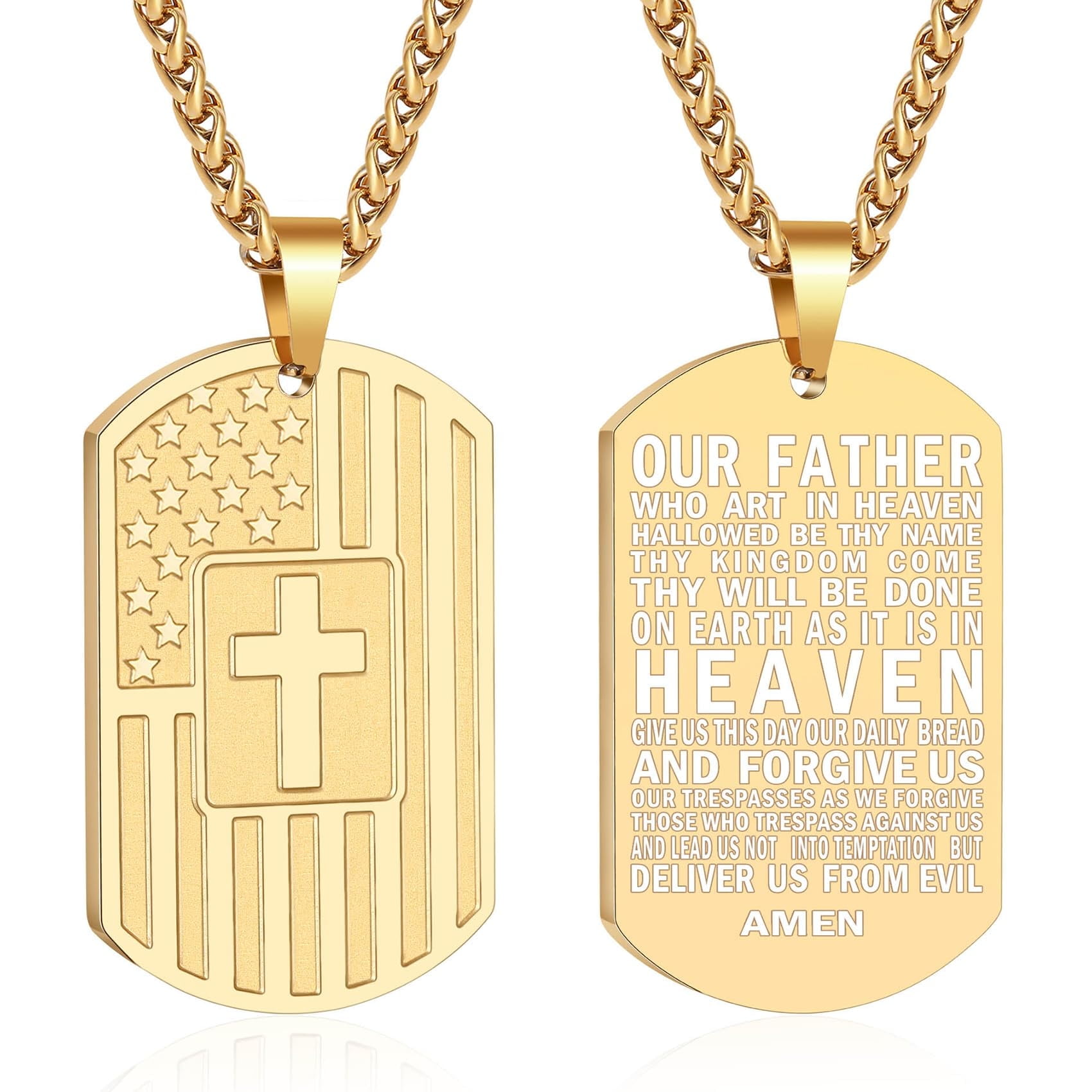 American Gold Dog Tag Cross Necklaces for Men Bible Verse Pendant Cross ...