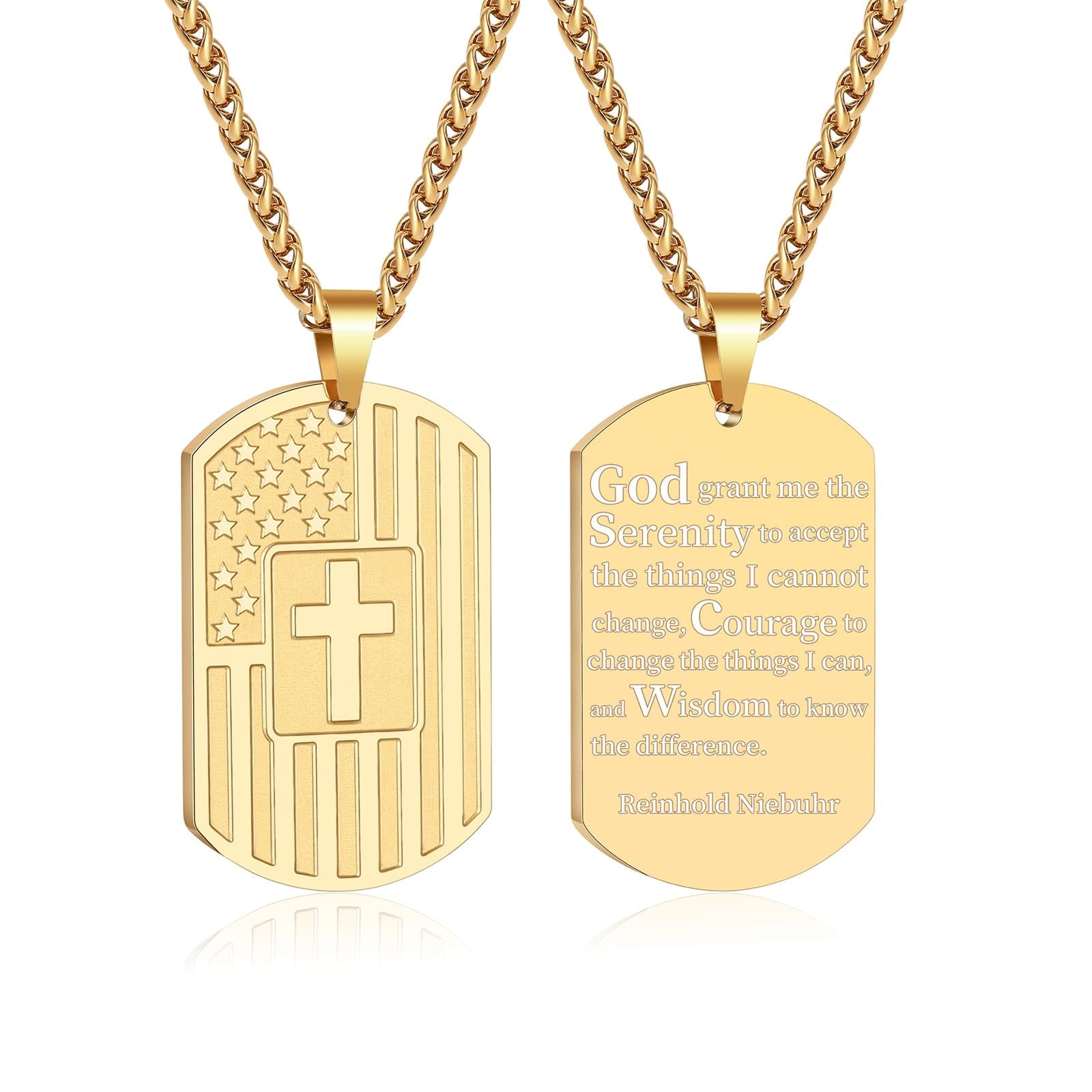 American Gold Dog Tag Cross Necklaces for Men Bible Verse Pendant Cross ...