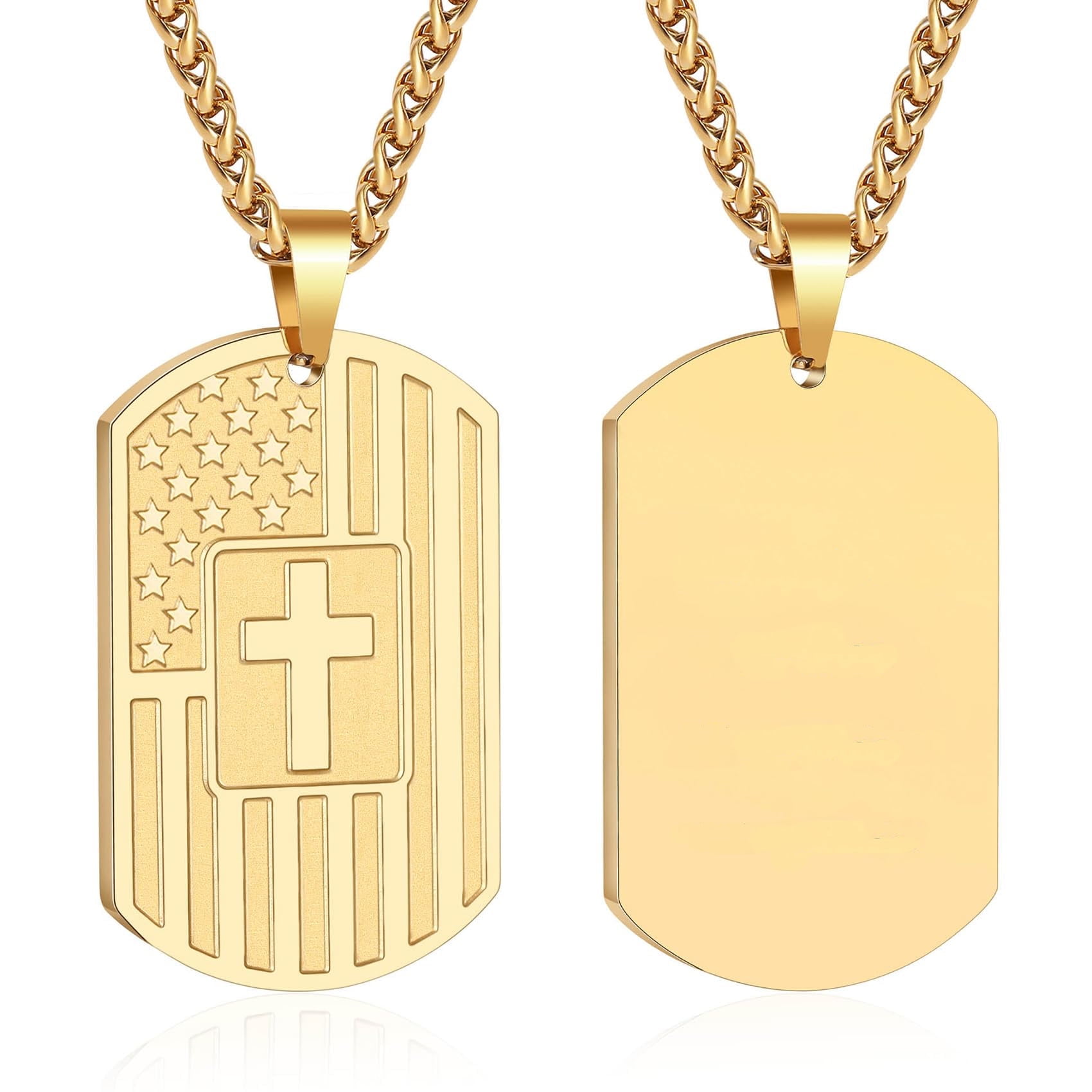 American Gold Dog Tag Cross Necklaces for Men Stainless Steel Men ...