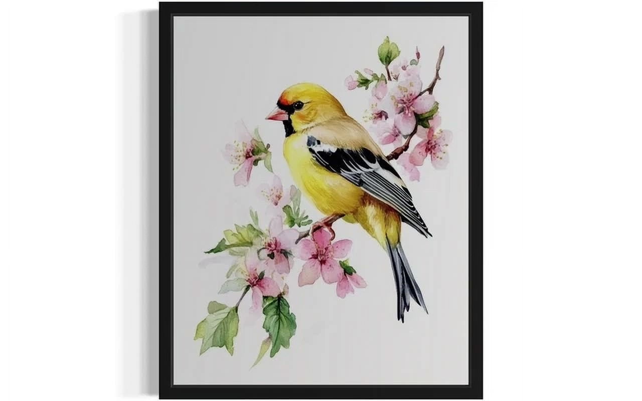 American Goldfinch Bird On Branch Watercolor Art Print Poster Wall Art ...