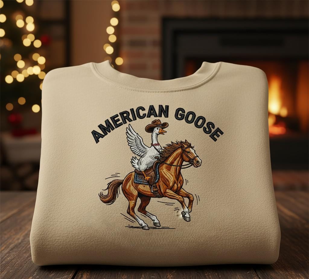 American Goose Cowboy Sweatshirt, Funny Embroidered Goose Riding Horse ...