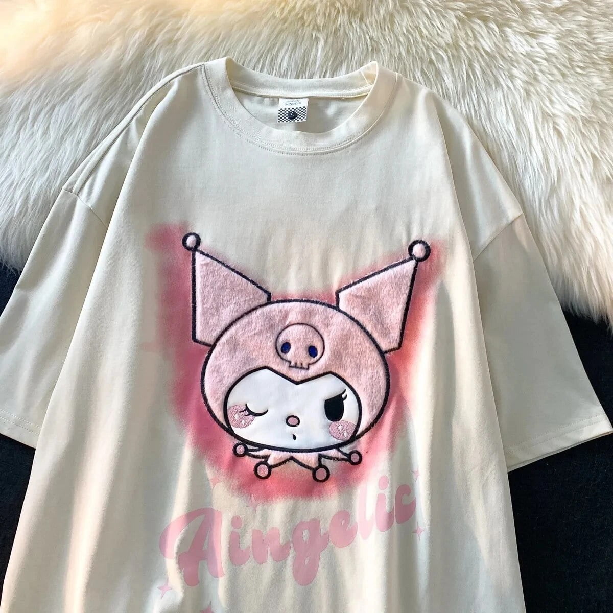 American Goth Cotton Tss Retro Flocking Rabbit Short Sleeved T-shirt ...