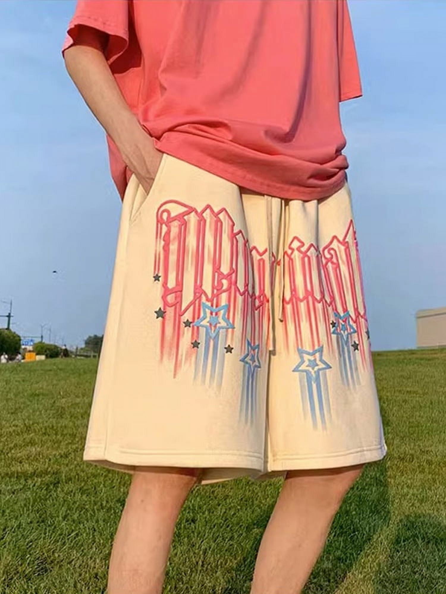 American Goth Letter Star Print Shorts For Men Breathable Y2k ...