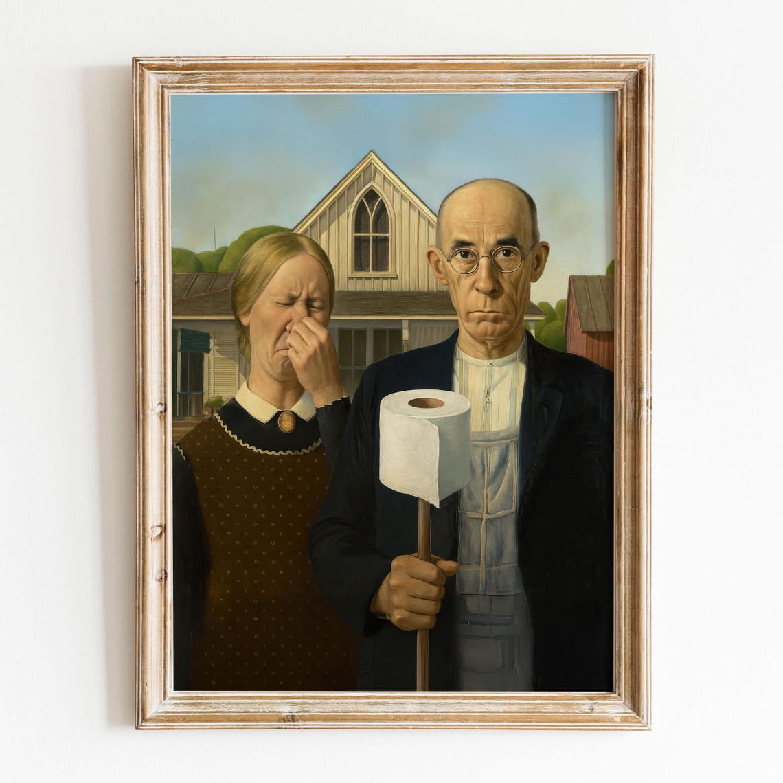 American Gothic Bathroom Wall Art, Quirky Decor, Unframed Paper Poster ...