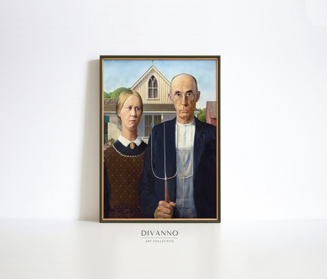 American Gothic Grant Wood Farmhouse Portrait Poster, Unframed Size ...