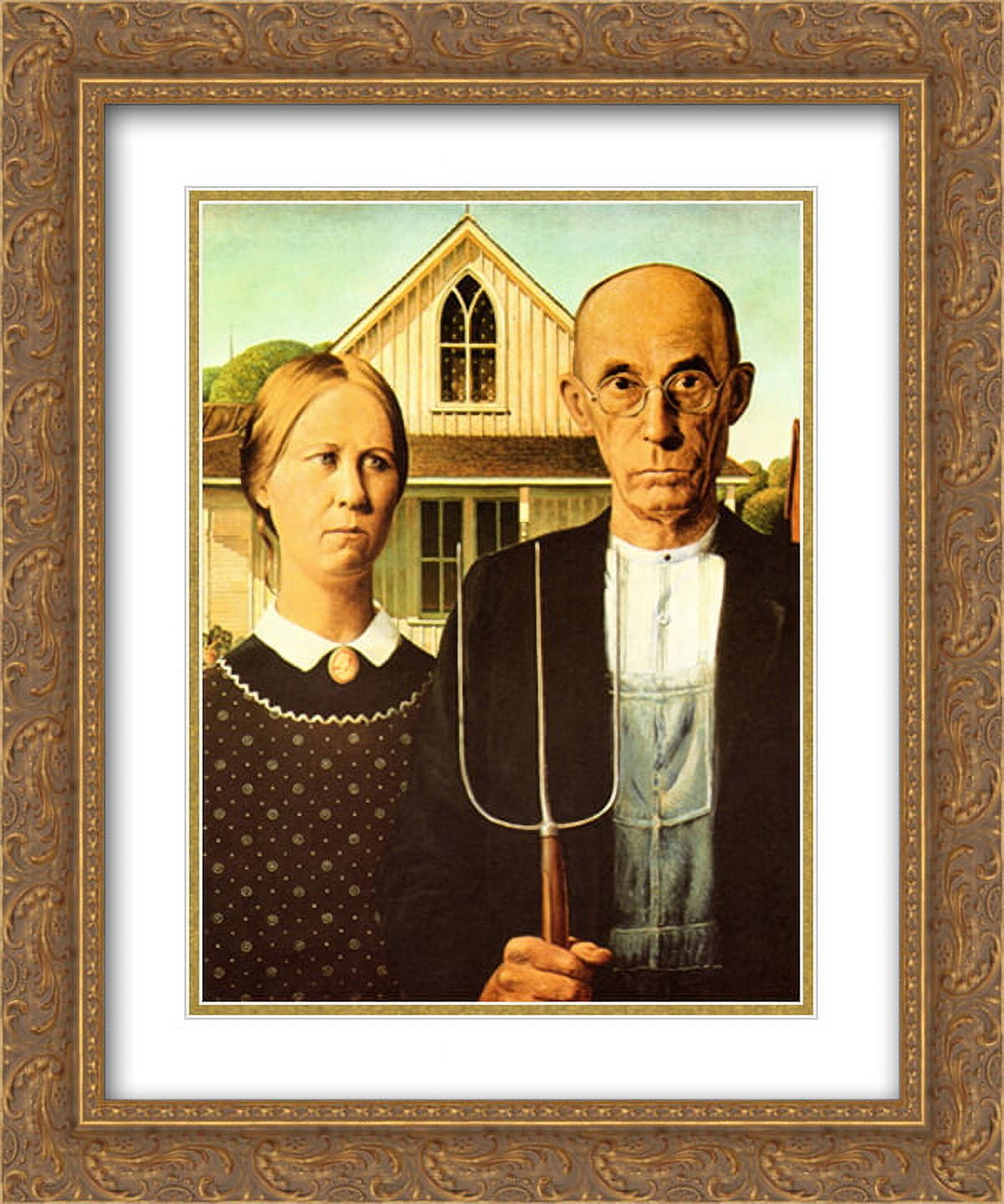 American Gothic, c.1930 2x Matted 16x19 Gold Ornate Framed Art Print by ...
