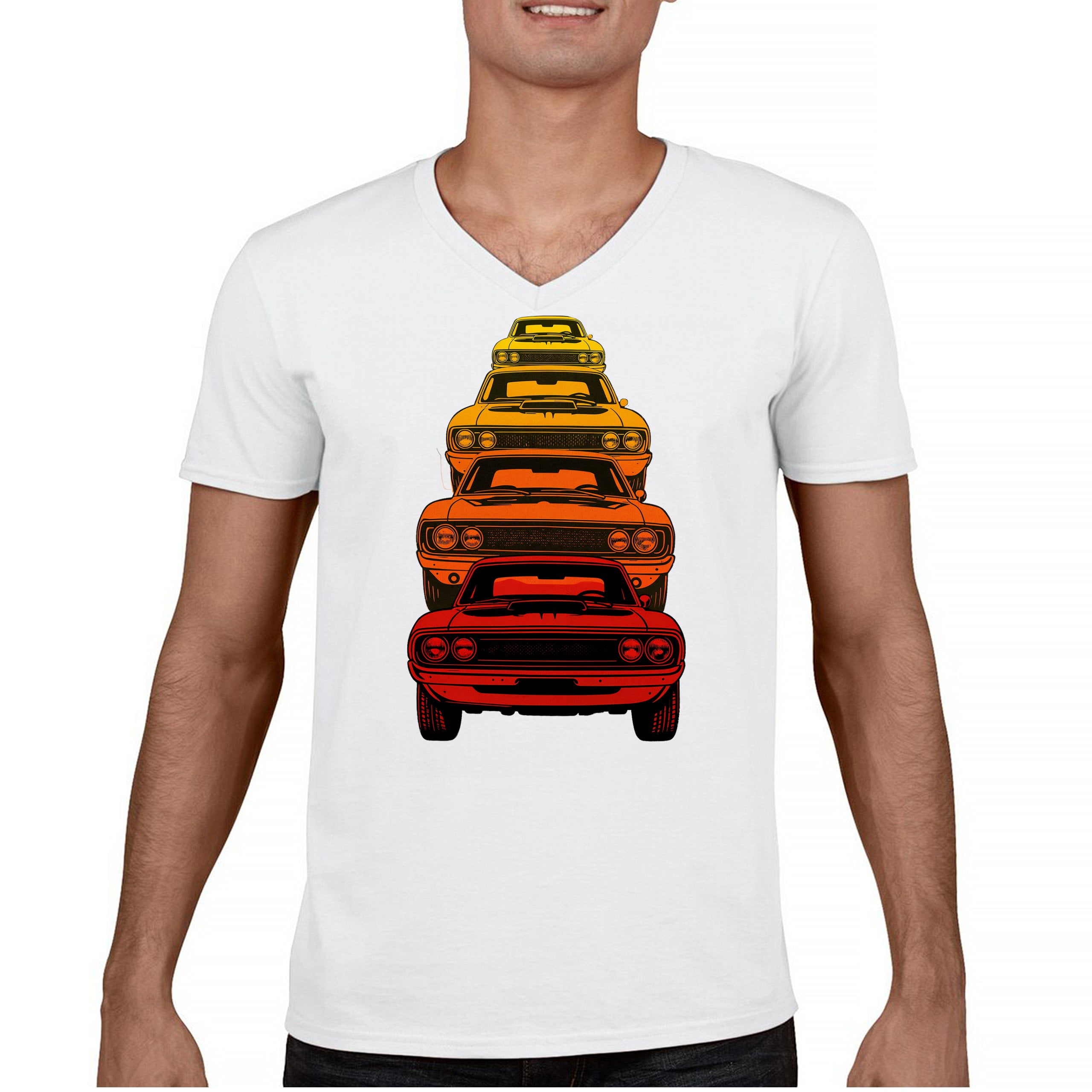 American Gradient Muscle Car Men's V-Neck T-shirt 1970 Vintage Classic ...