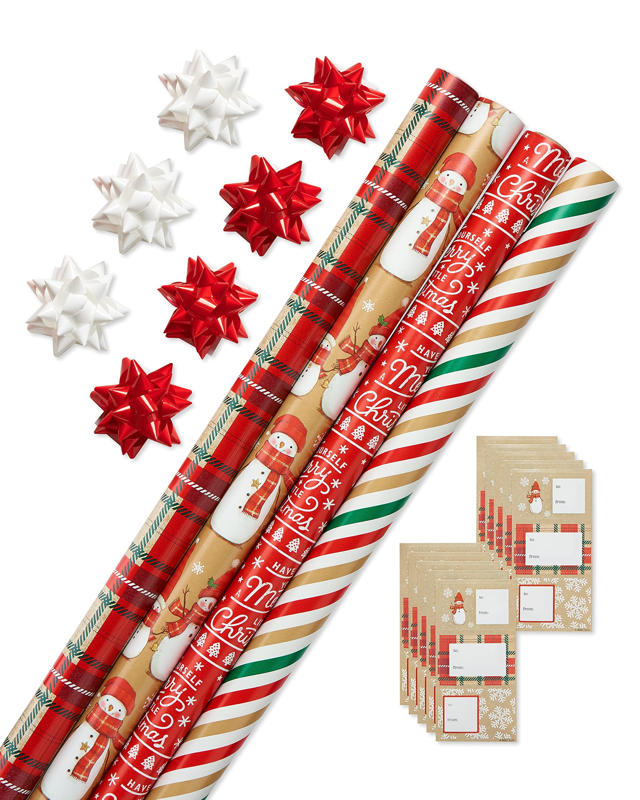 American Greetings 120 PriNst sq. ft. Christmas Wrapping Paper Set, Tan ...
