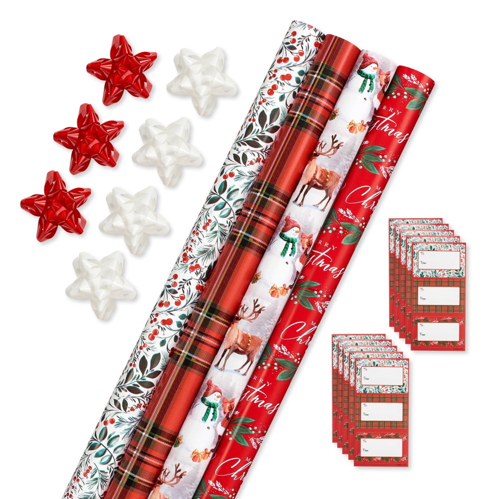 American Greetings 120 Sq. ft. Christmas Wrapping Paper Set, Red Green ...