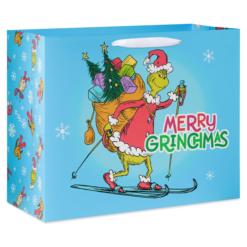 American Greetings 16 in. Extra Large Blue Grinch Christmas Gift Bags ...