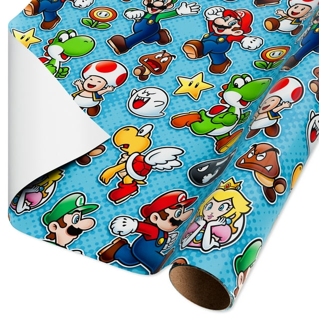 American Greetings 20 Sq. ft. Super Mario Wrapping Paper for Kids (96 ...