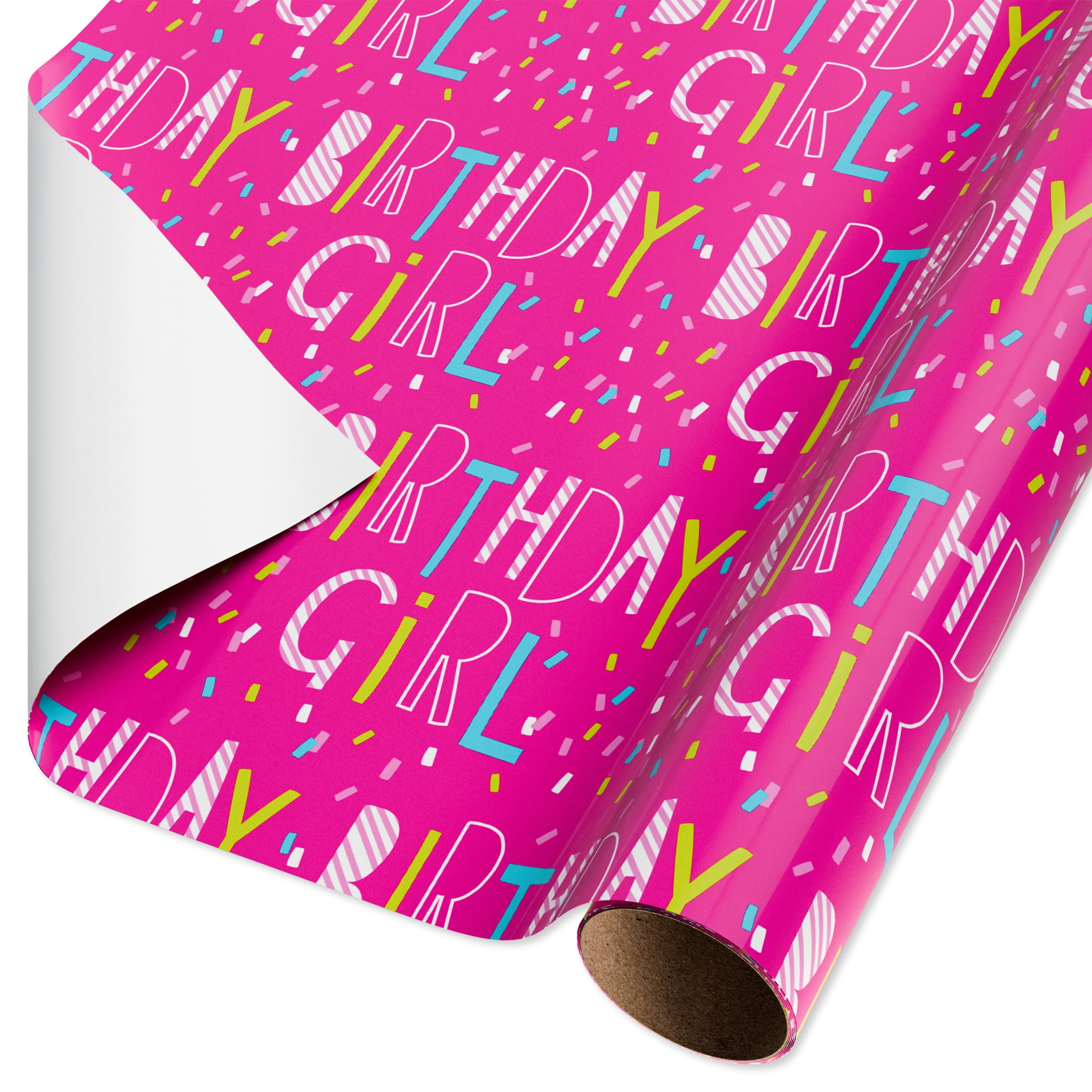 American Greetings 40 Sq. ft. Pink Birthday Wrapping Paper for Kids ...
