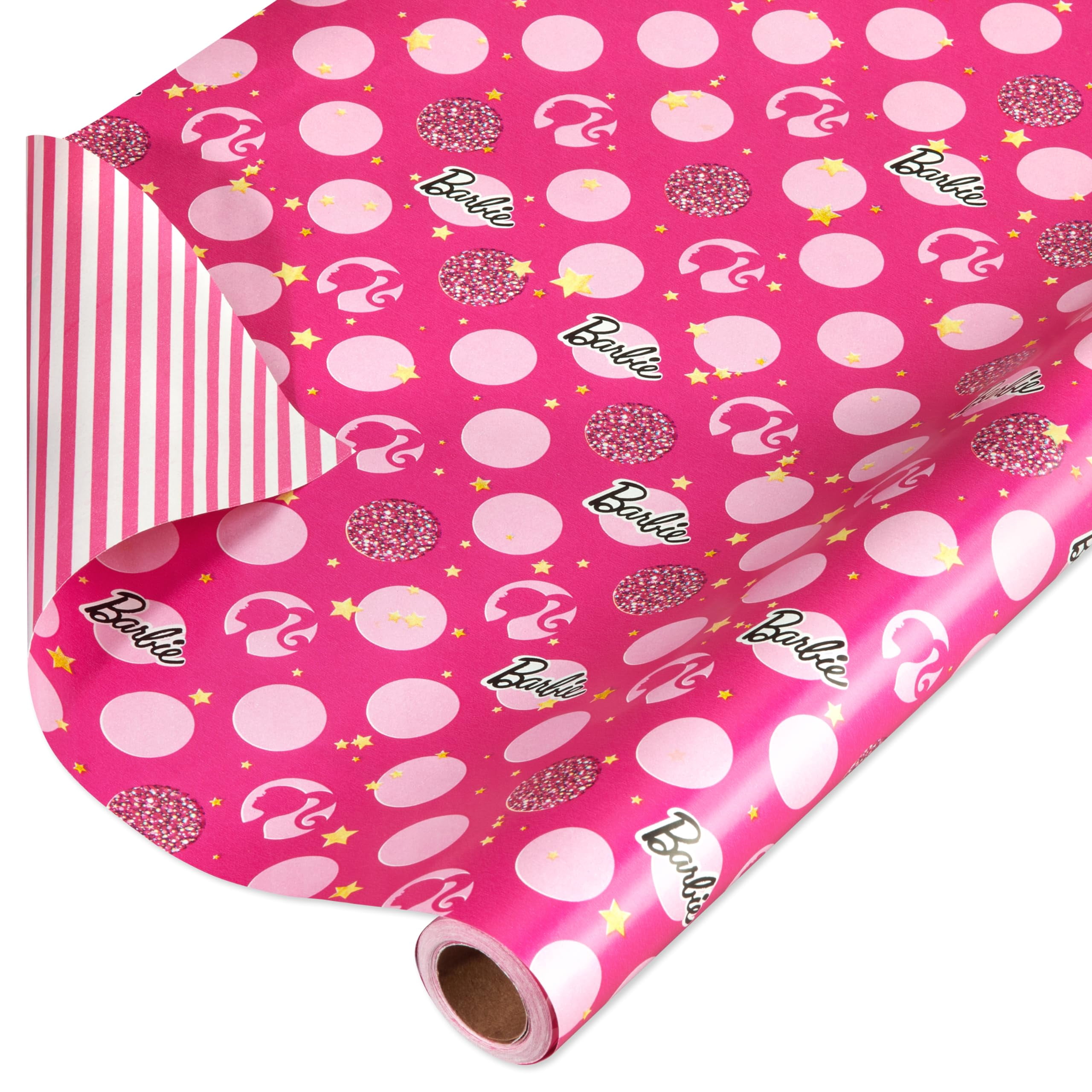 American Greetings 75 PriNst sq. ft. Reversible Barbie Wrapping Paper ...