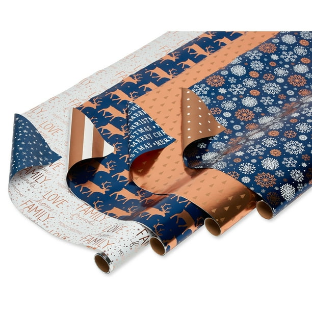 American Greetings 80 sq. ft. Reversible Blue Wrapping Paper Bundle for ...