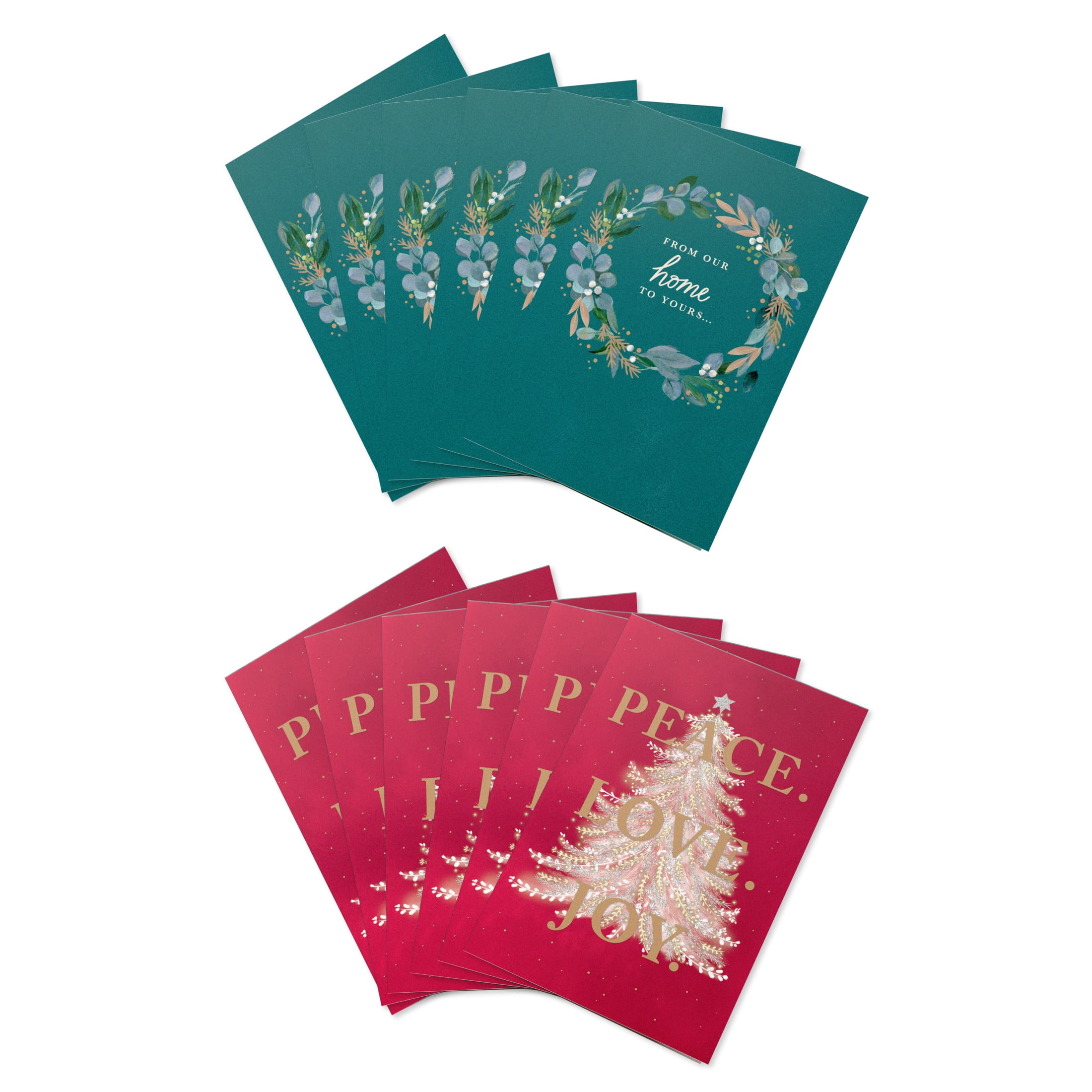 American Greetings Christmas Card Bundle, Tree and Floral Wreath Design ...