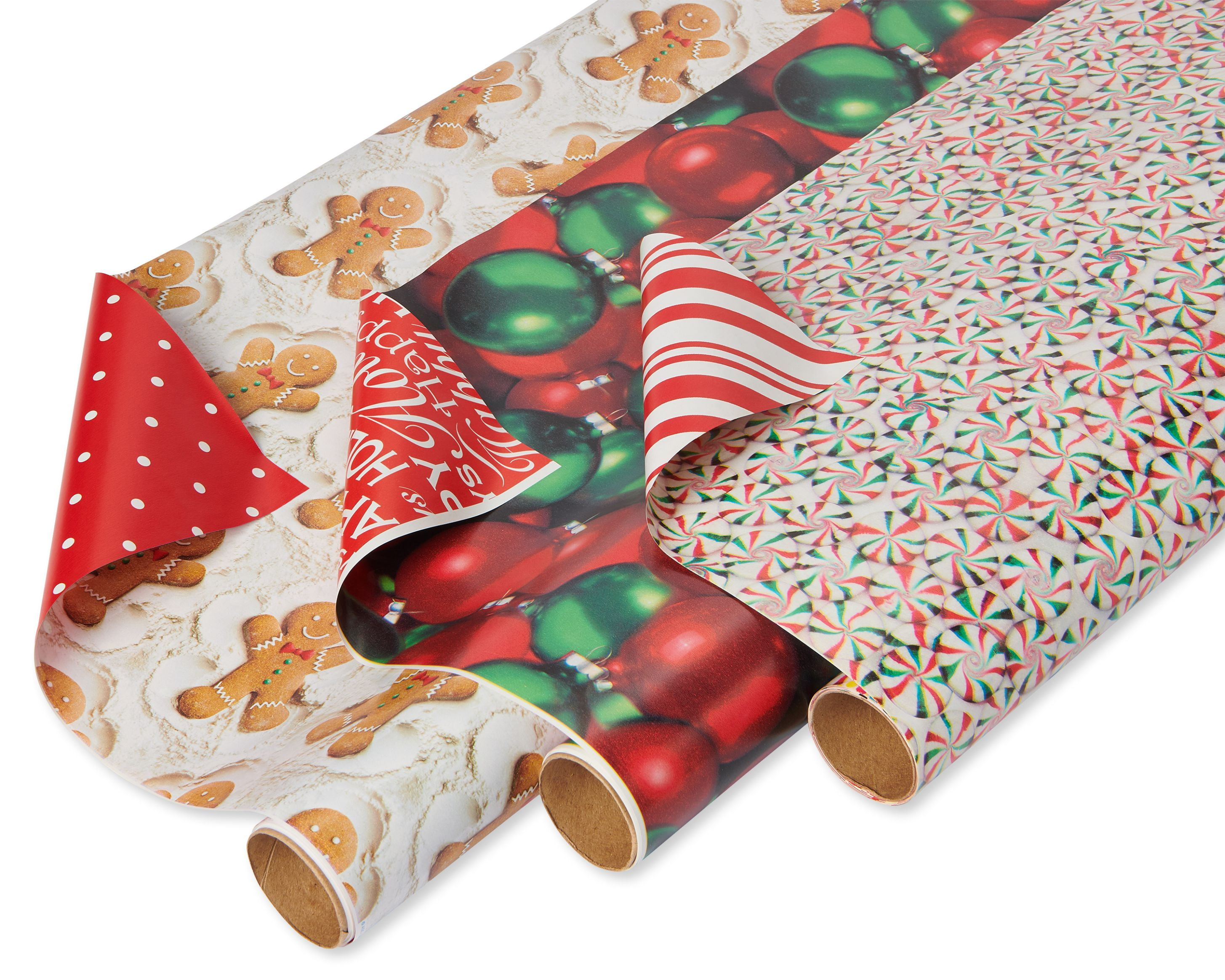 American Greetings Christmas Wrapping Paper, Gingerbread, Ornaments ...