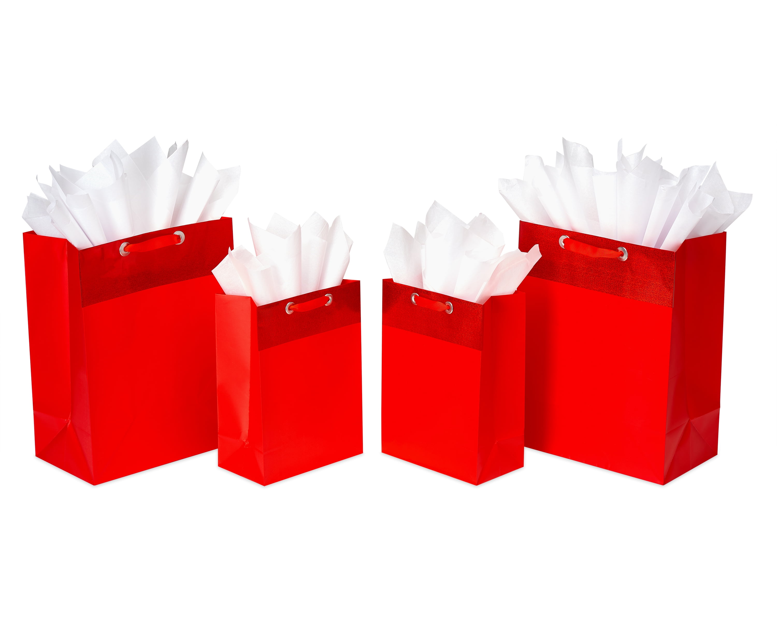 American Greetings Red Gift Bags with Tissue Paper (4 Bags, 2 Large 13 ...