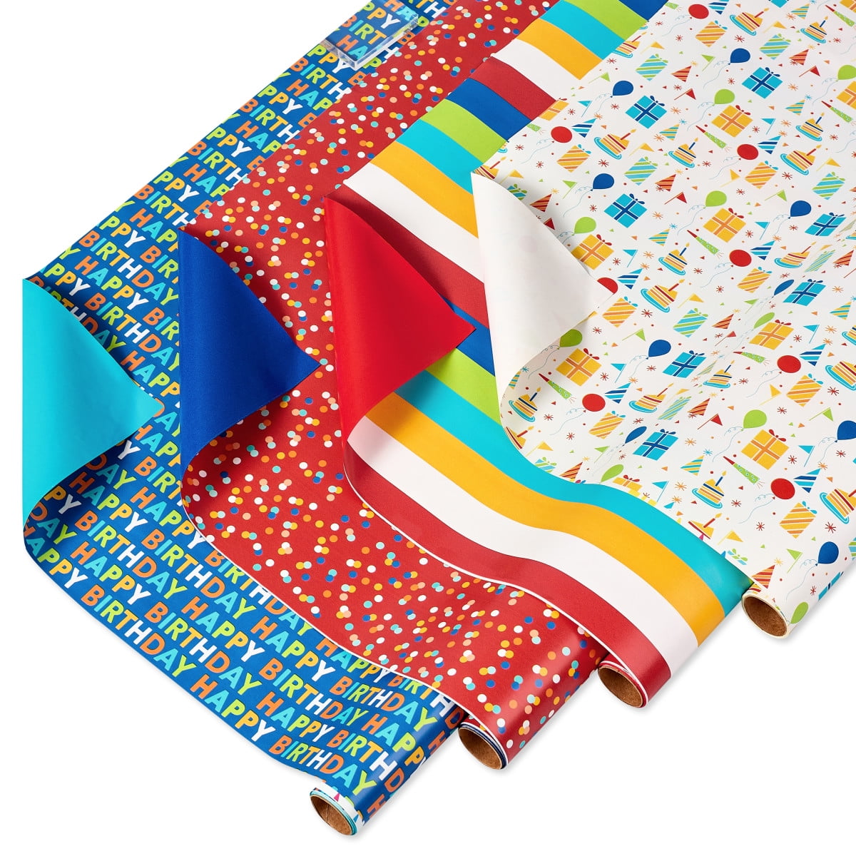 American Greetings Reversible Gift Wrap, 4 Rolls, Bright Colors, 160 sq ...