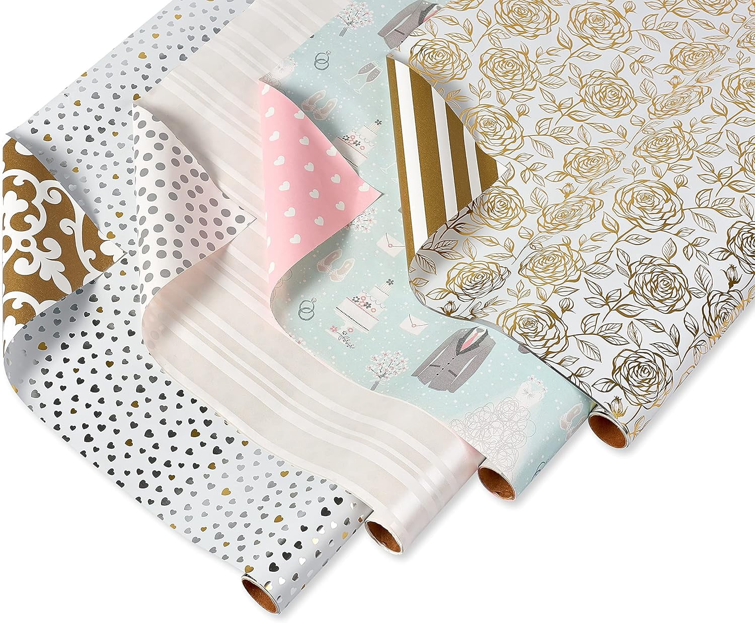 American Greetings Reversible Wedding Wrapping Paper, Bridal Designs (4 ...