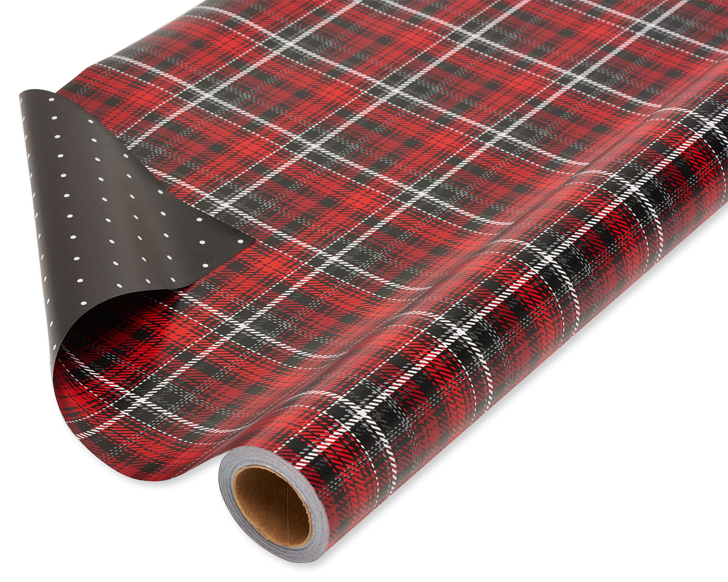 American Greetings Reversible Wrapping Paper, Red and Black Plaid (1 ...
