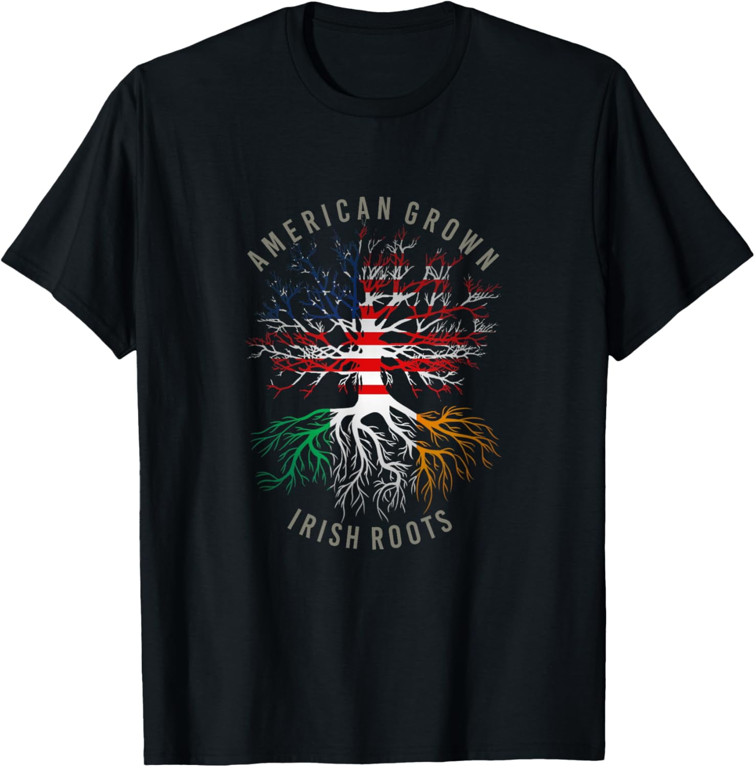 American Grown Irish Roots USA Ireland Flag Heritage Tree T-Shirt ...