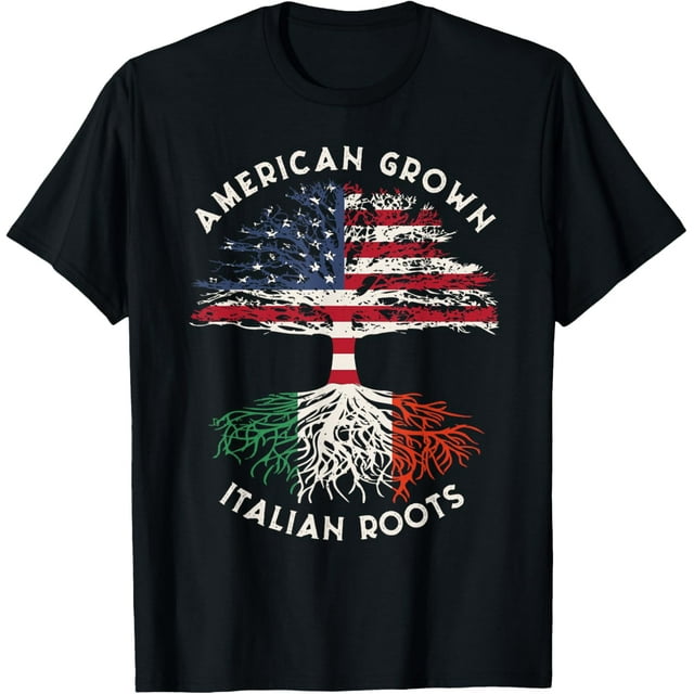 American Grown Italian Roots Family Tree Italy Flag Italian T-Shirt ...