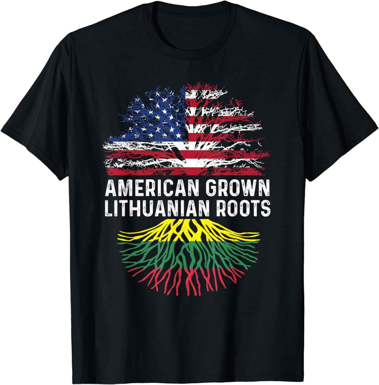 American Grown Lithuanian Roots Lithuania Flag Family Tree T-Shirt ...